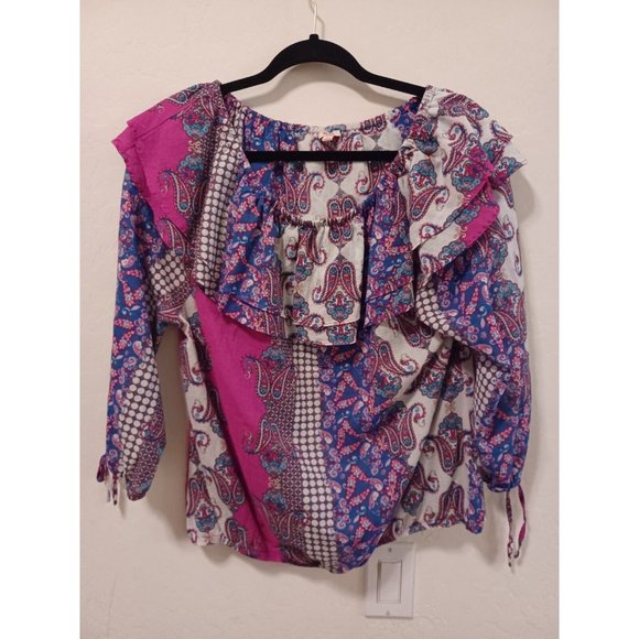 Reba | Tops | Reba Peasant Top Womens Sz L Purple Pink Paisley Floral ...